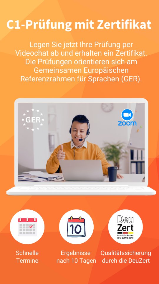 C1 Prüfung Deutsch mit GER-Zertifikat | Deutschtest.Digital Onlineprüfungen